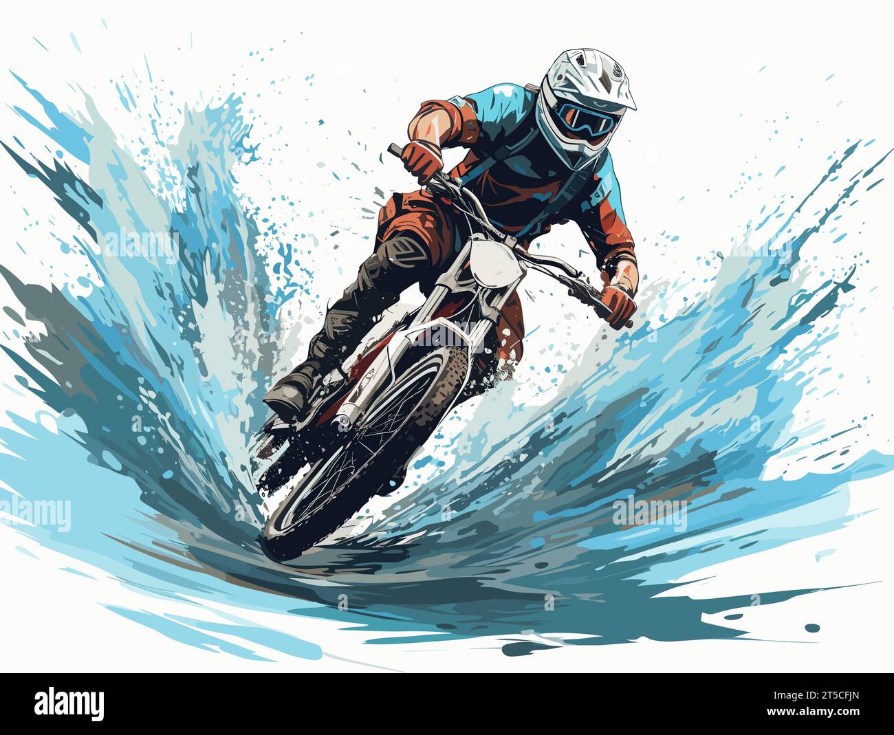 Drawing of Mountain bike water jump illustration separated, sweeping ...
