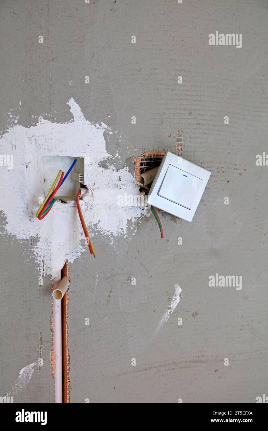 wall electric wire construction site Stock Photo - Alamy