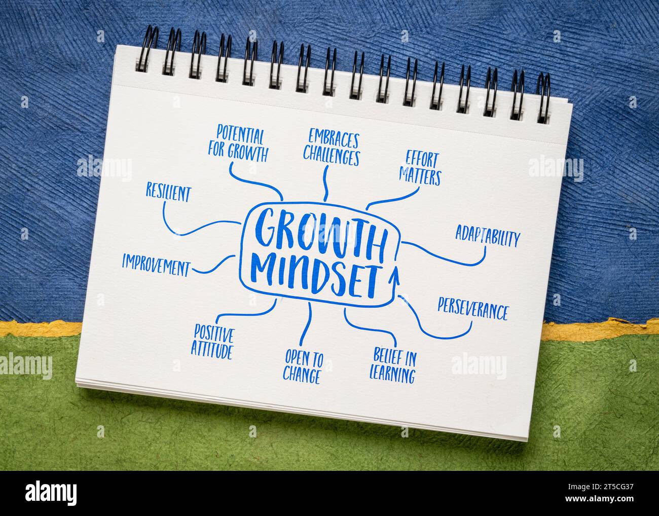 growth mindset infographics or mind map sketch in a spiral notebook ...