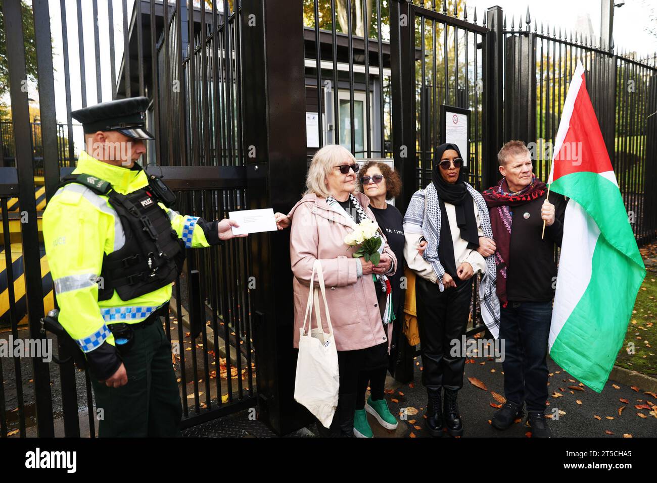 Organisers of a Pro-Palestinian protest arrive with a letter of protest ...