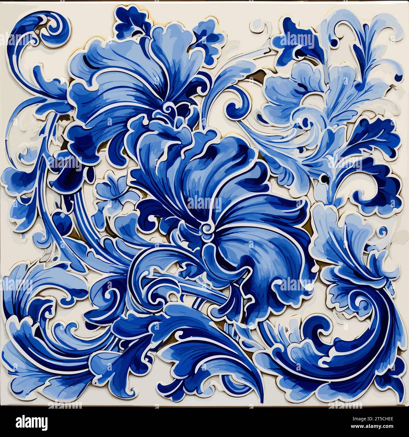 Drawing of Portuguese azulejo ceramic tile illustration separated ...