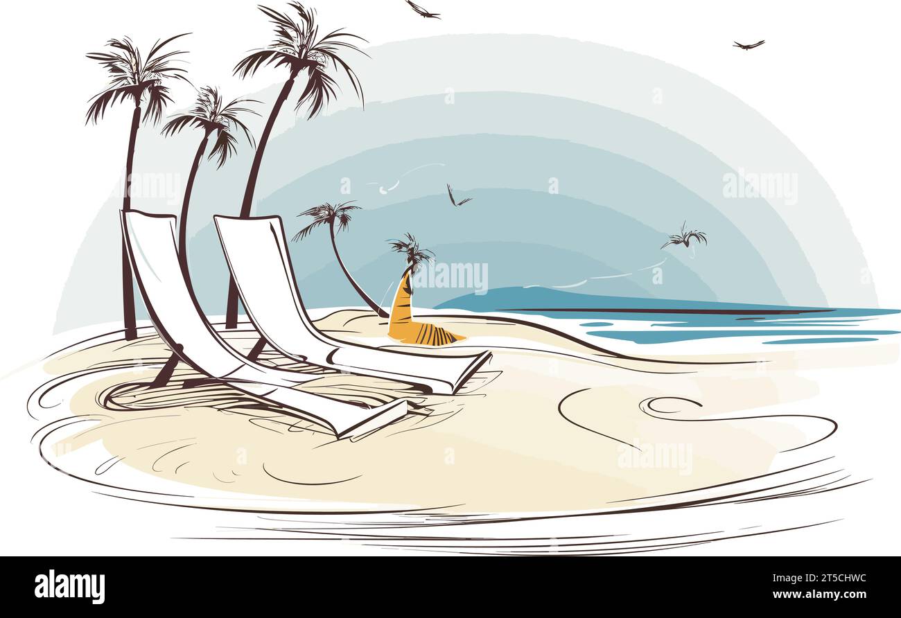 Drawing of Relax on beach illustration separated, sweeping overdrawn ...