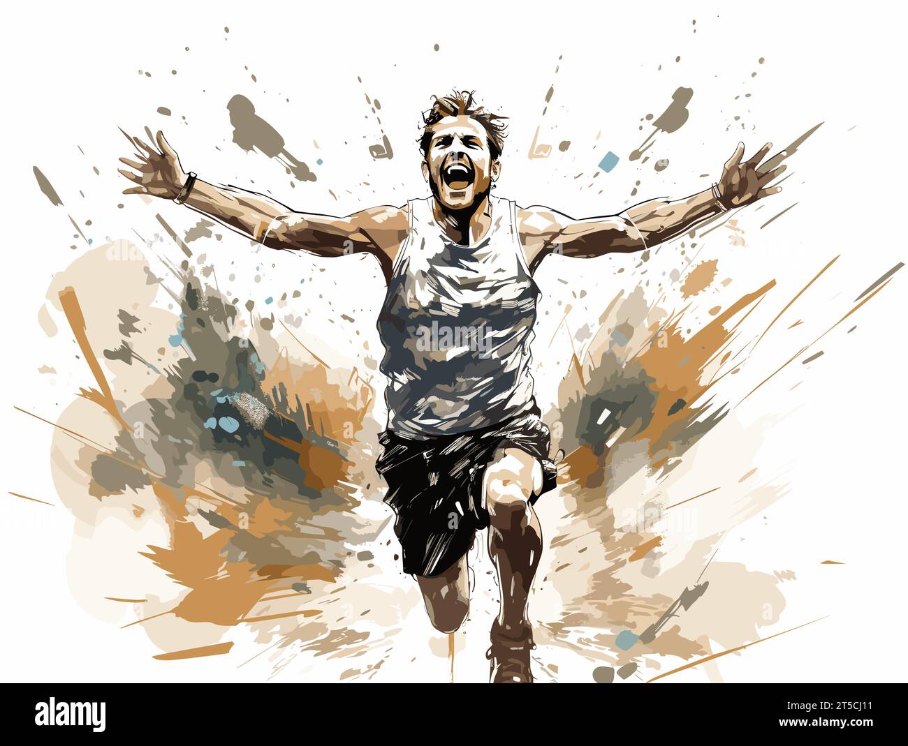 Drawing of runner Wins the race business concept illustration separated ...