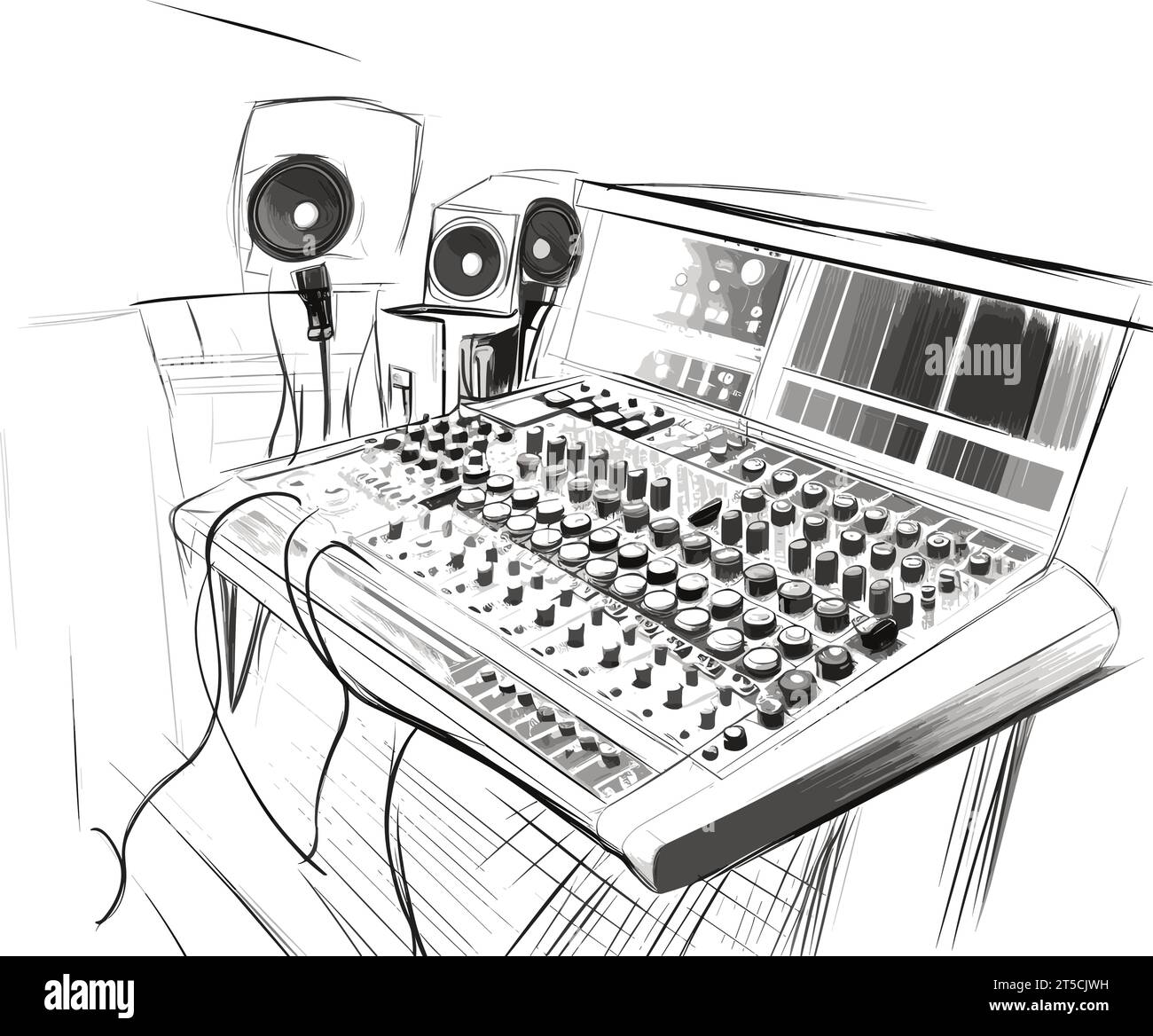 Drawing of Studio microphone and mixing console illustration separated ...