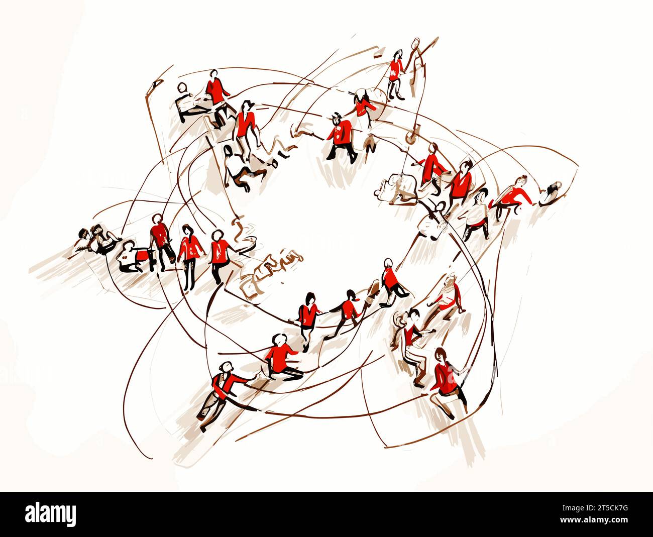 Drawing of team members working together top view illustration ...