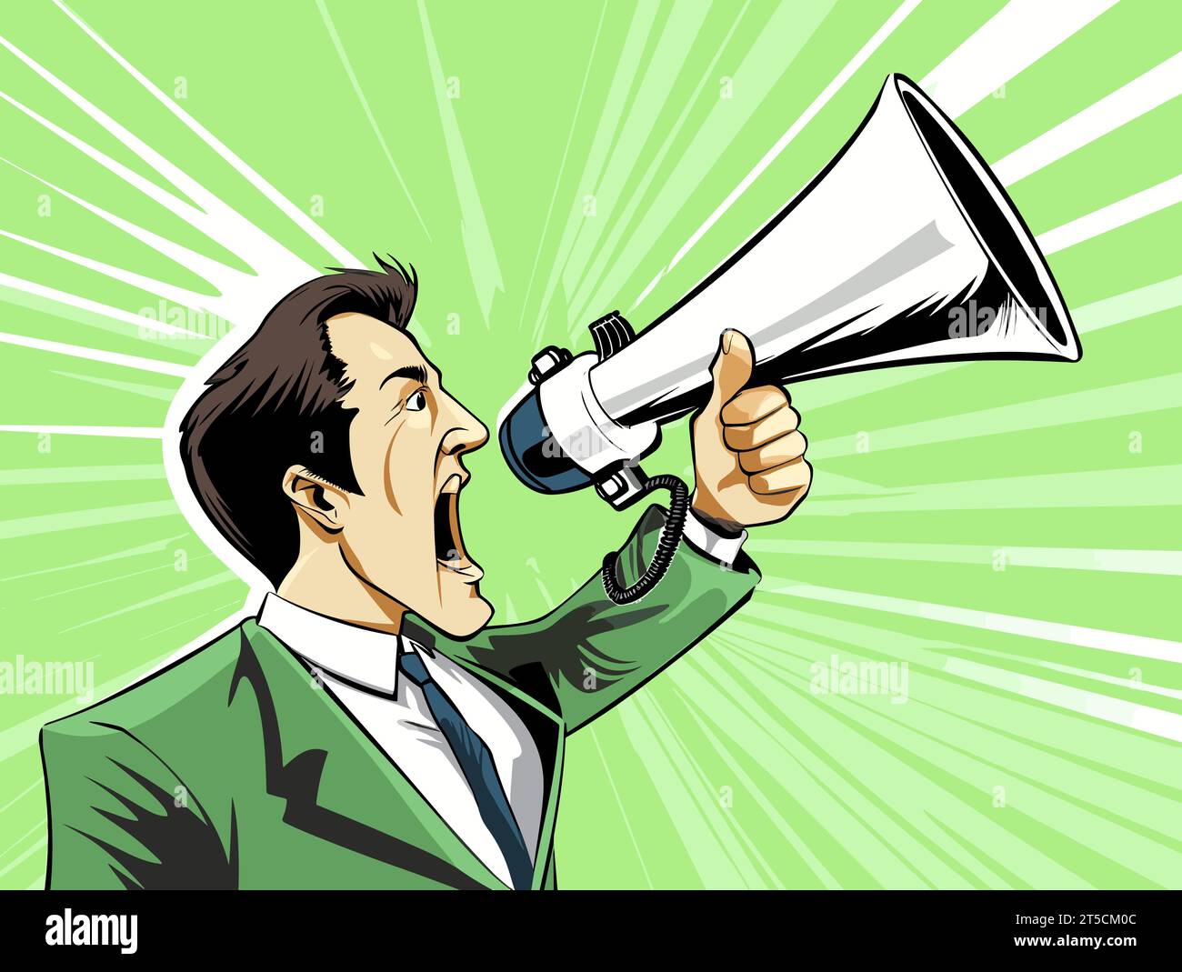 Drawing of Vector Illustration of Office man megaphone shouting ...
