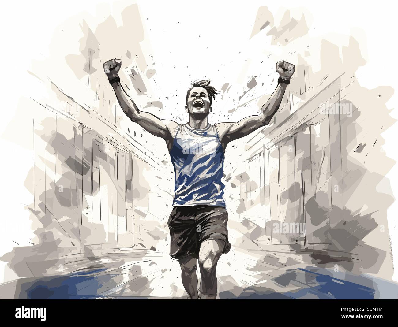 Drawing of Winner with finish line illustration separated, sweeping ...