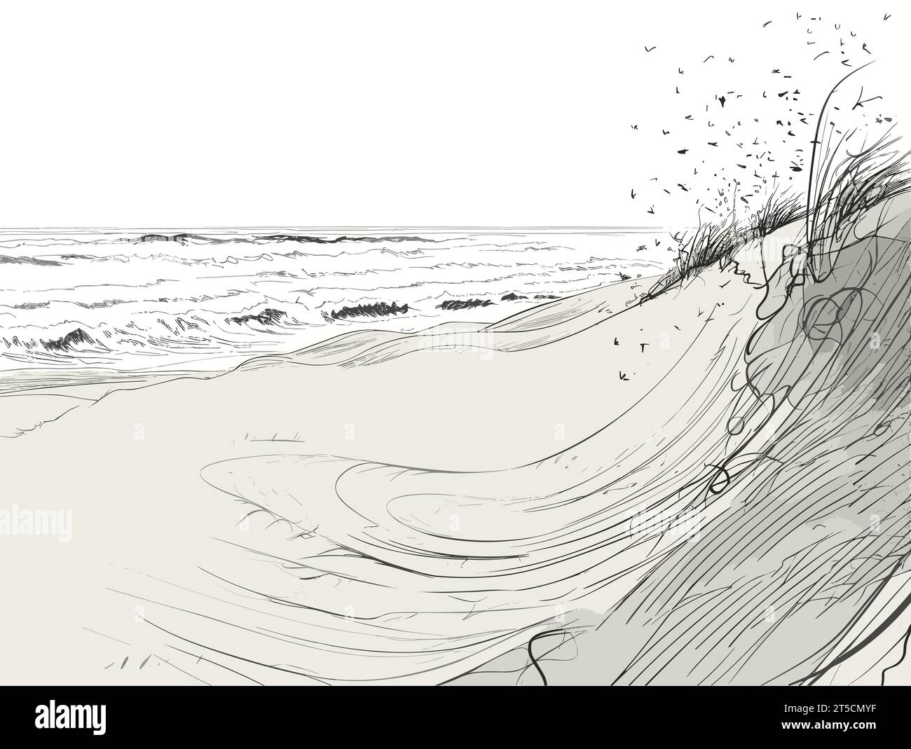 Drawing of worink at beach illustration separated, sweeping overdrawn ...
