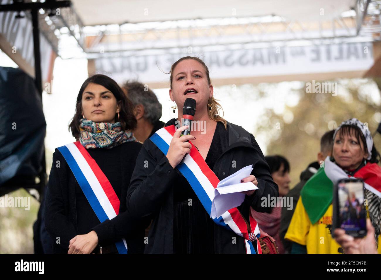 Paris, France. 04th Nov, 2023. LFI MPs Aurelie Trouve and Mathilde ...