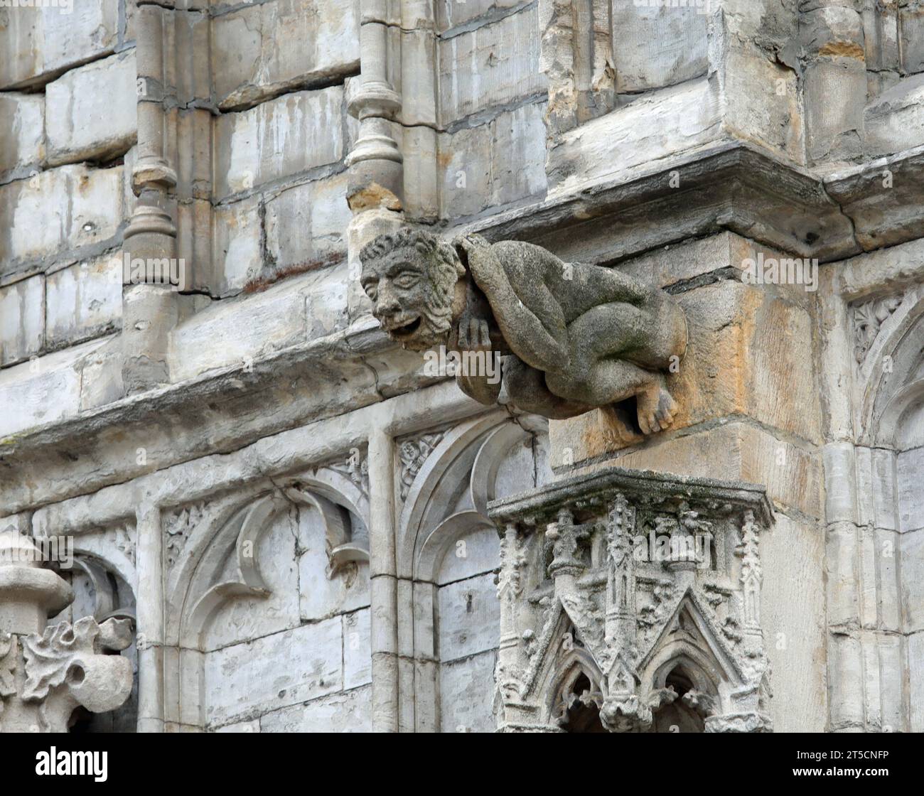 details of monstrous gargoyle statues in gothic historic building in ...