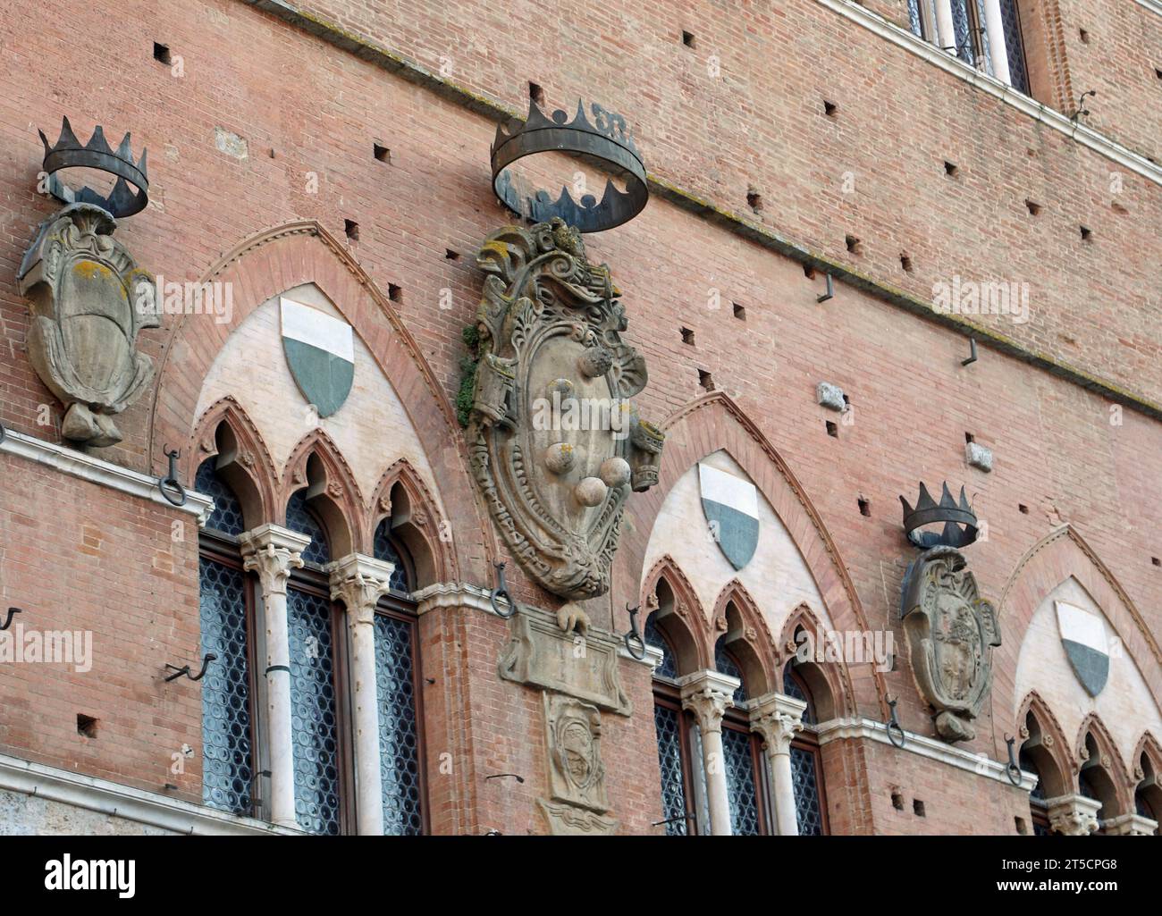facade of the Town Hall in Tuscany with the shield with SIX BIG BALLS ...