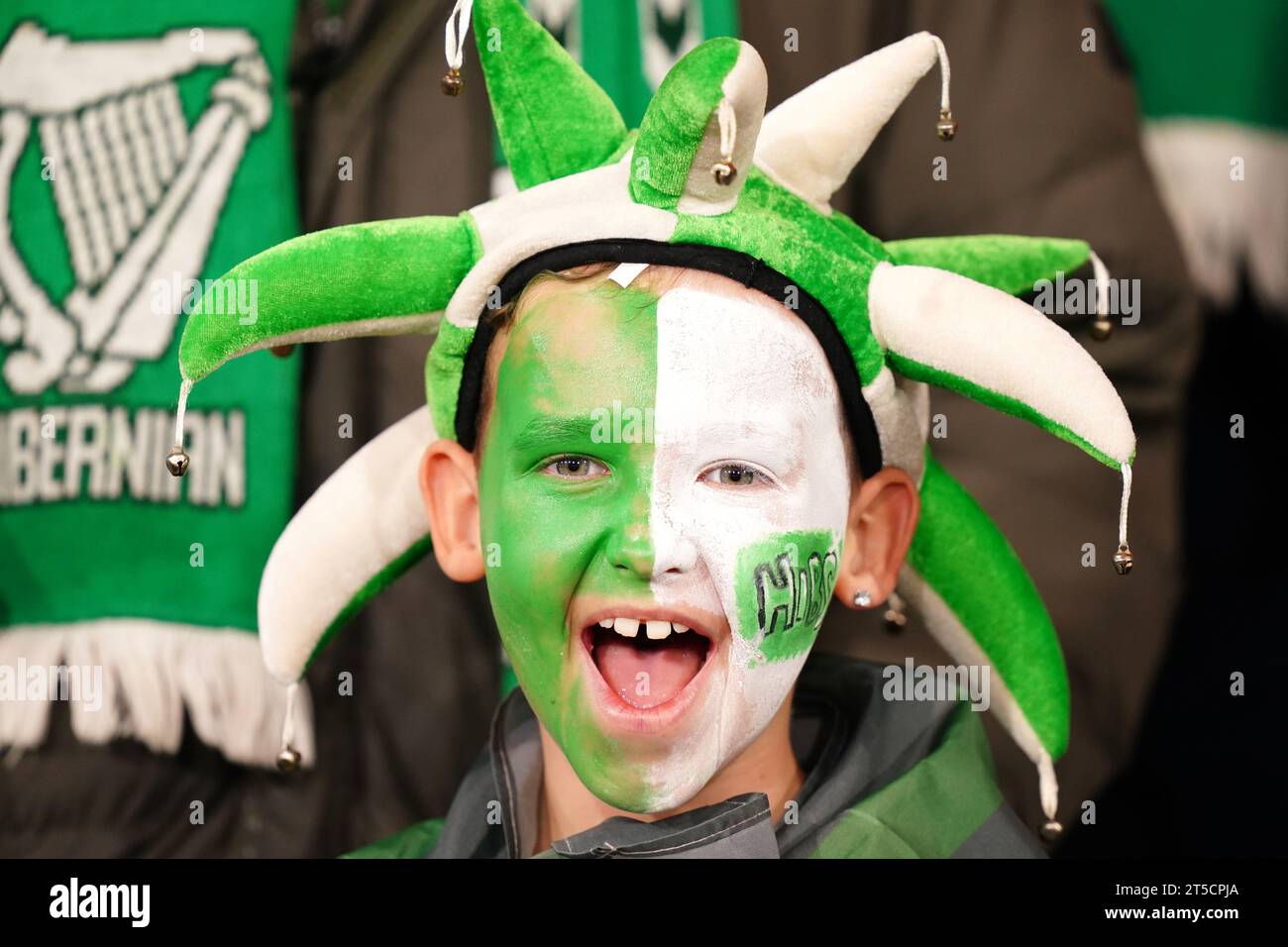 A Hibernian fan in the stands during the Viaplay Cup semi-final match ...