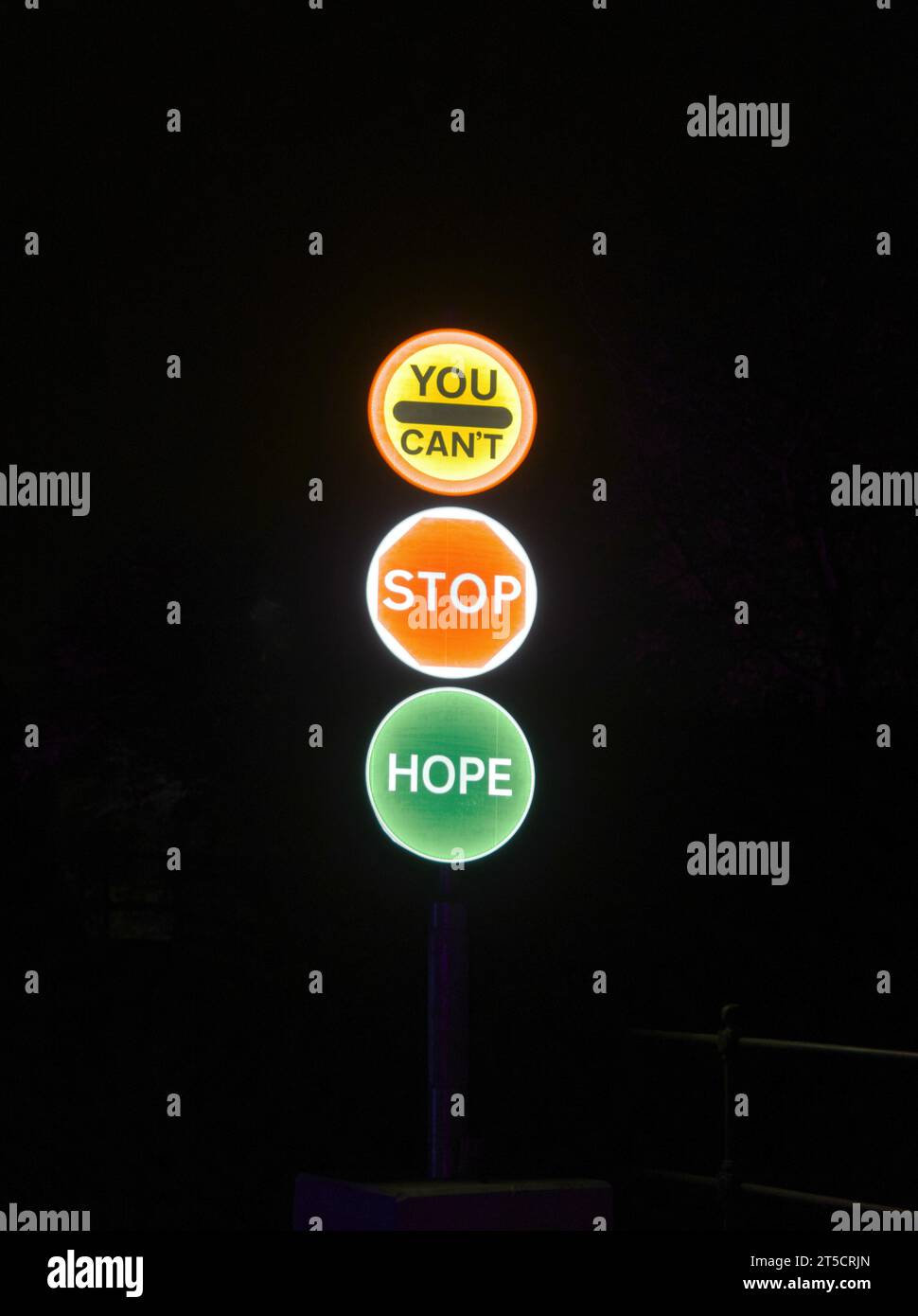 Tom Biddulph's installation. a set of revised road signs giving ...