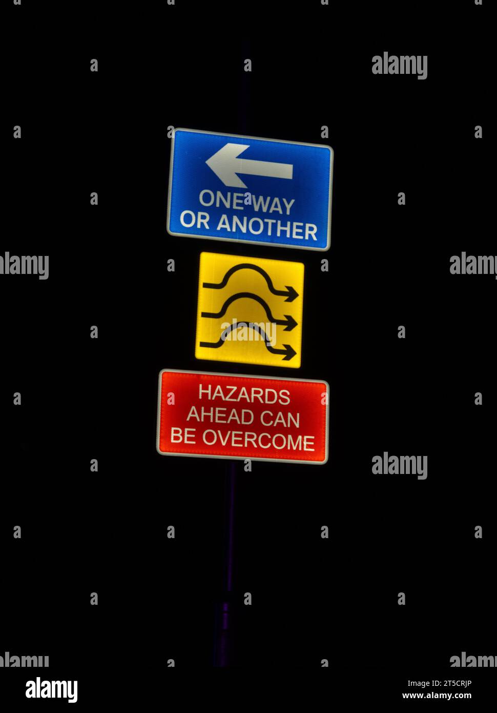 Tom Biddulph's installation. a set of revised road signs giving ...