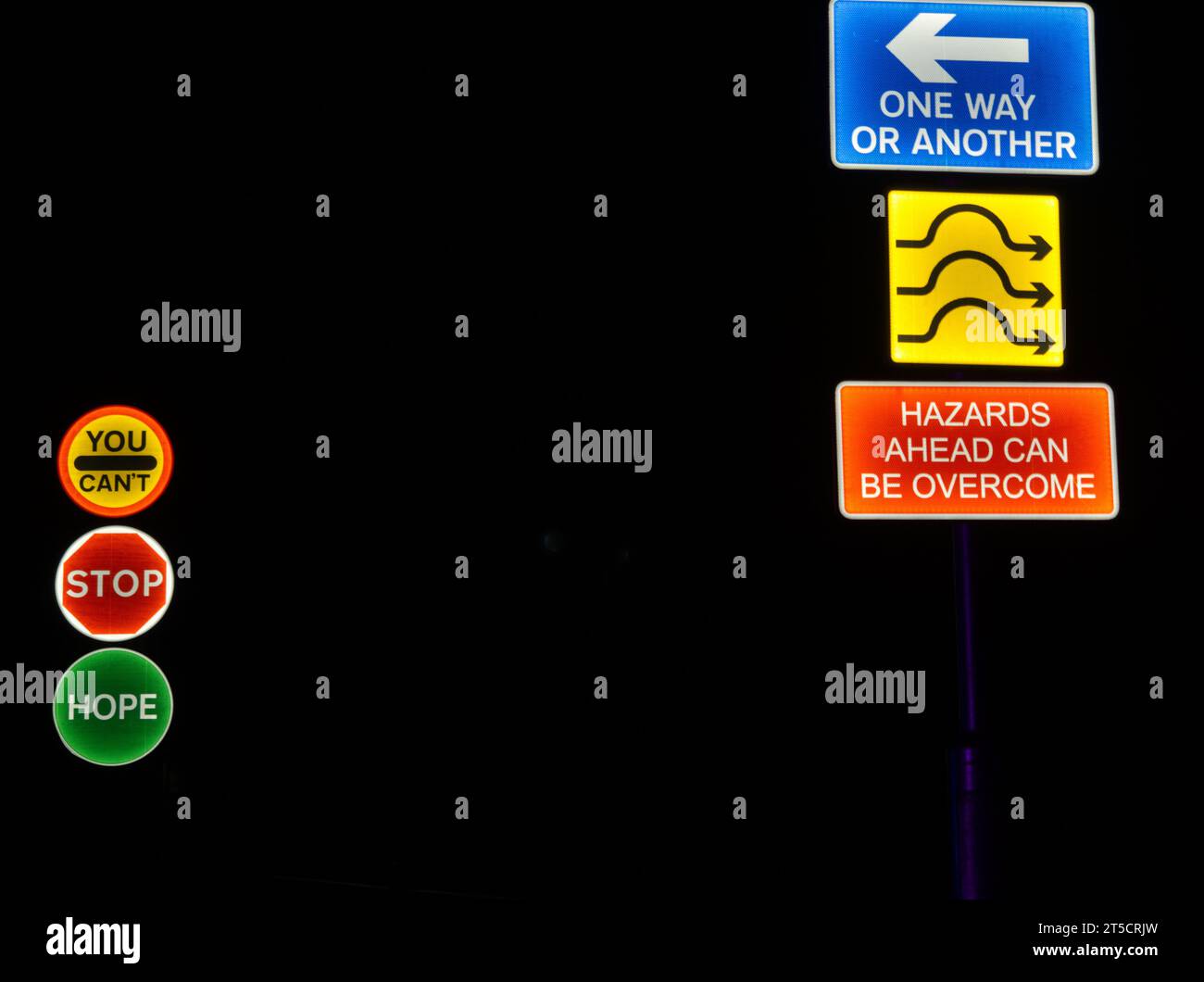 Tom Biddulph's installation. a set of revised road signs giving ...