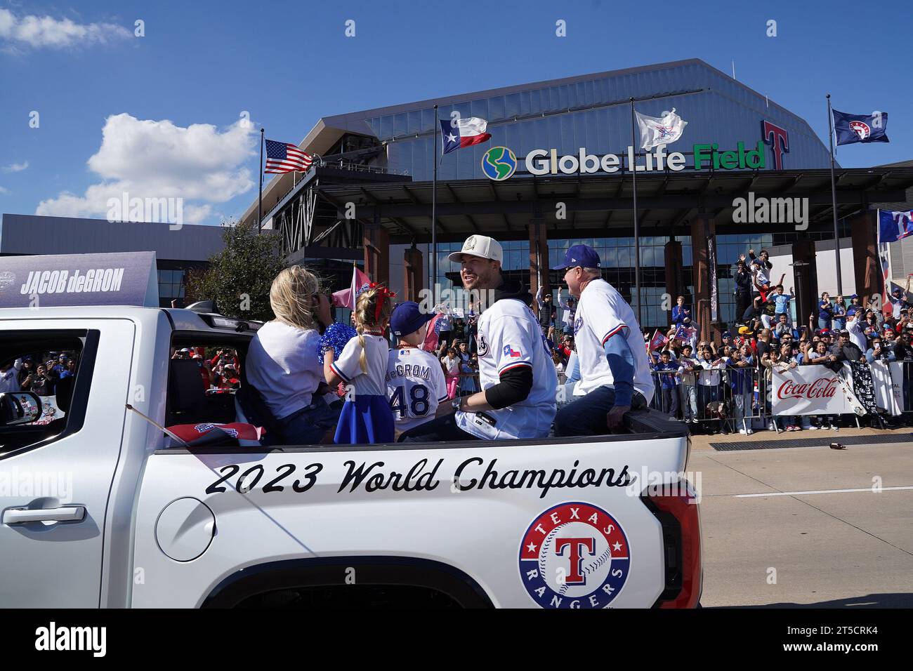 Arlington, USA. 03rd Nov, 2023. Arlington, Texas, USA: Jacob deGrom, pitcher of the Texas ...