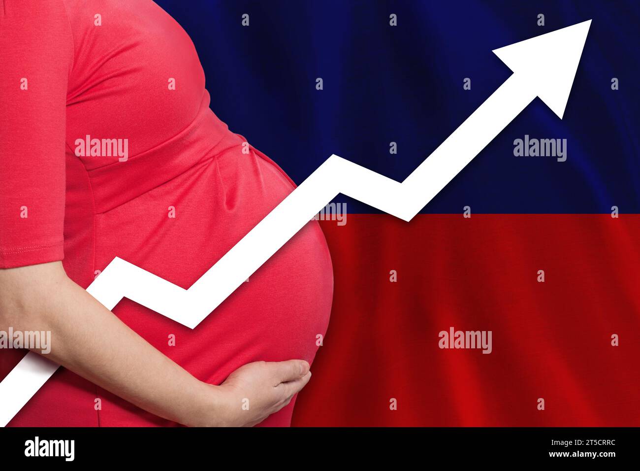 Haitian pregnant woman on flag of Haiti background. Birth rate up Stock ...