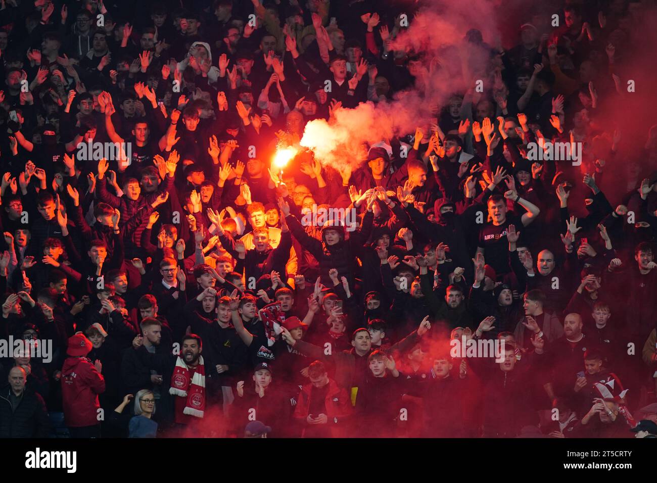 Aberdeen fans in the stands ahead of the Viaplay Cup semi-final match ...