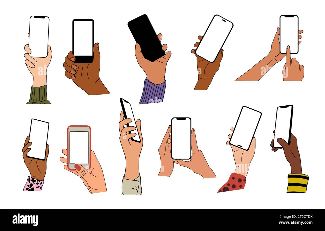 Different Hands holding mobile phones vector set Stock Vector Image ...