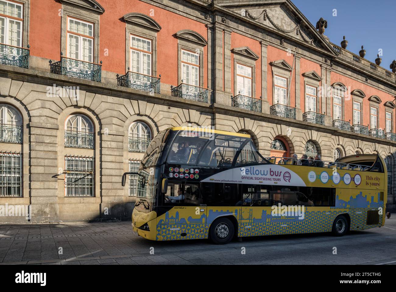 tourist bus in front of the facade of the Soares dos Reis National ...