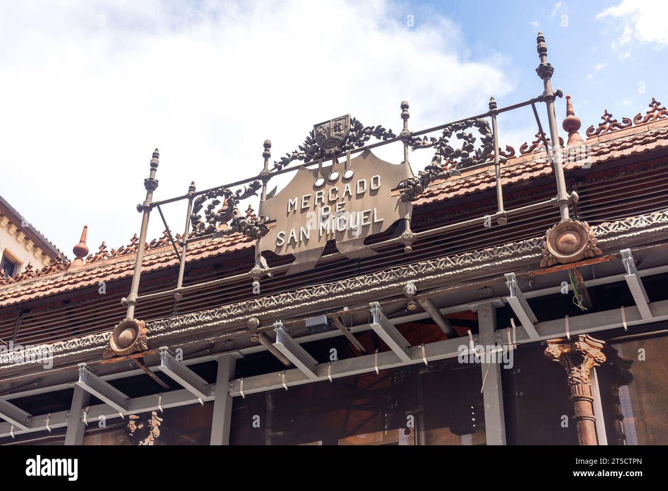 Entrance sign, Mercado de San Miguel (food market), Plaza de San Miguel ...