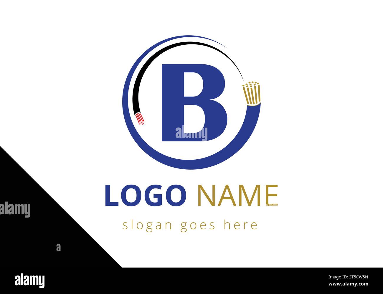 Letter B with electric wire optical fiber cable Logo Design Vector ...