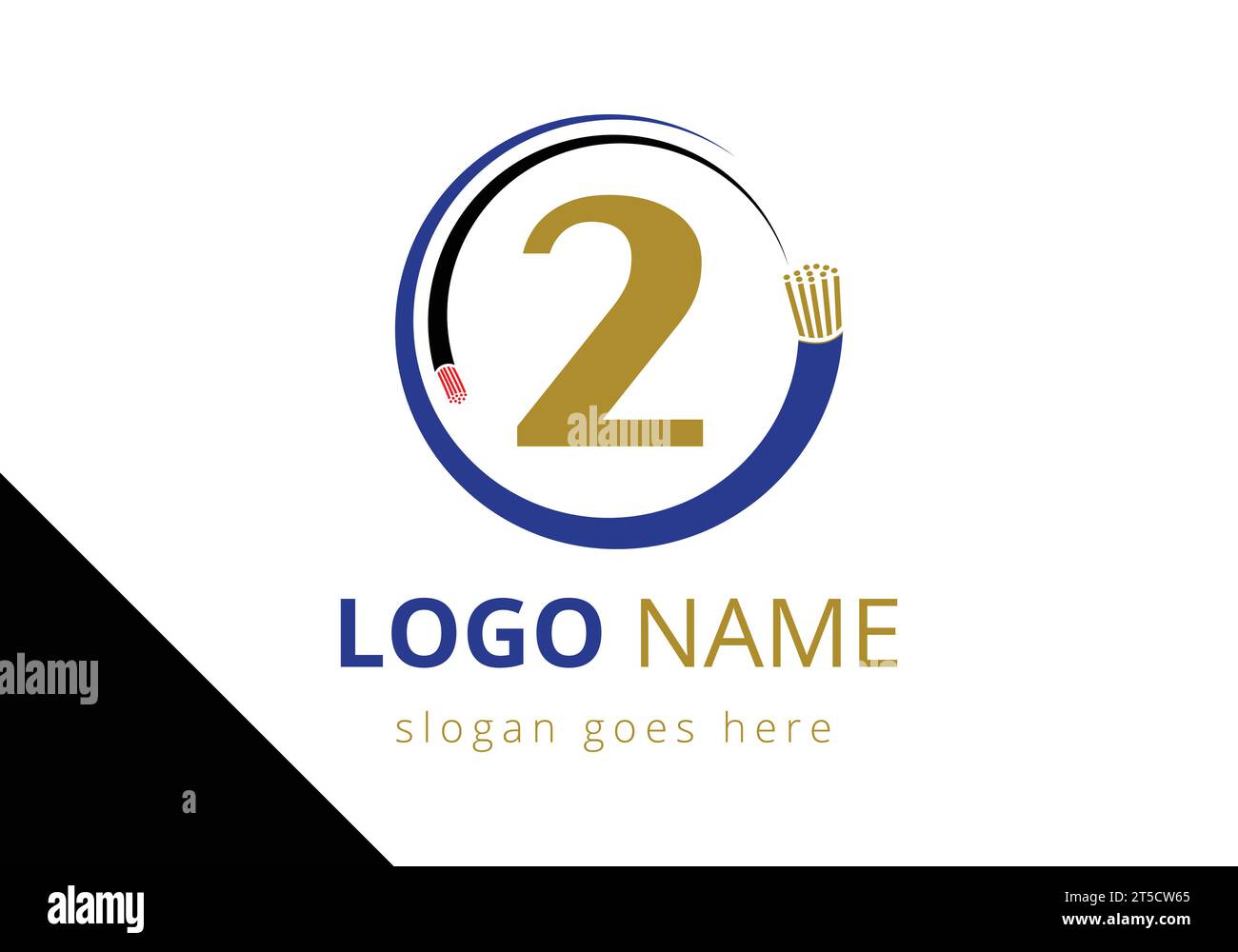 Letter 2 with electric wire optical fiber cable Logo Design Vector ...