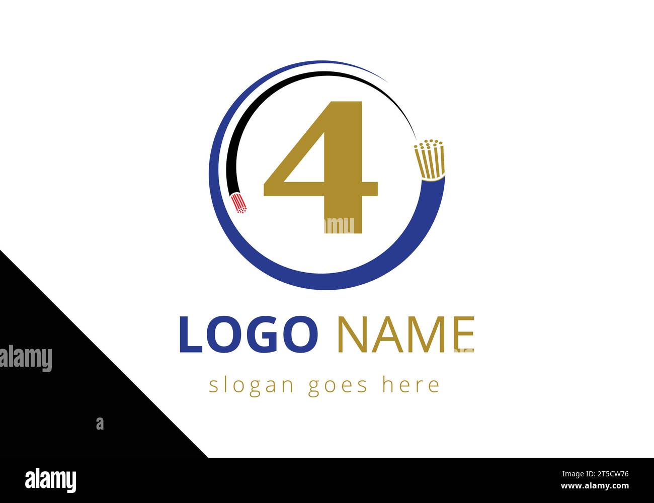Letter 4 with electric wire optical fiber cable Logo Design Vector ...
