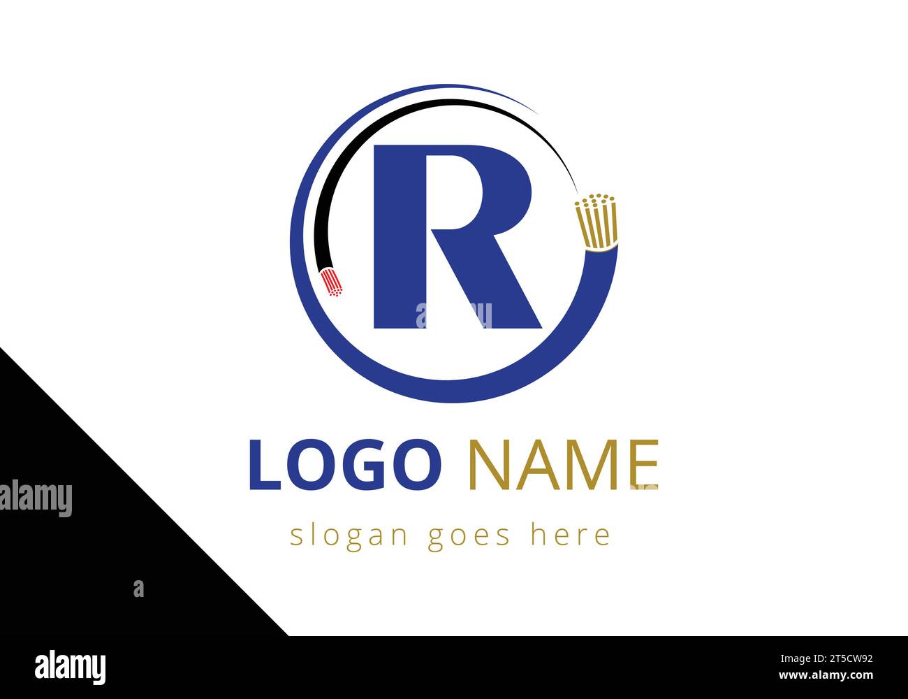 Letter R with electric wire optical fiber cable Logo Design Vector ...