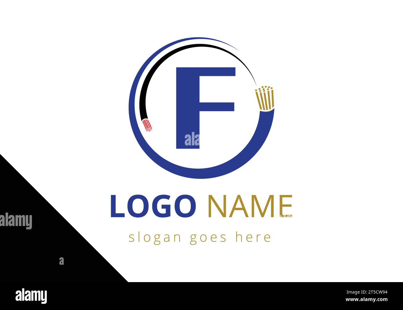 Letter F with electric wire optical fiber cable Logo Design Vector ...