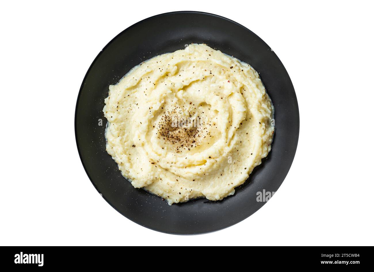 Potato puree, Mashed potatoes in a plate with herbs. Isolated on white ...