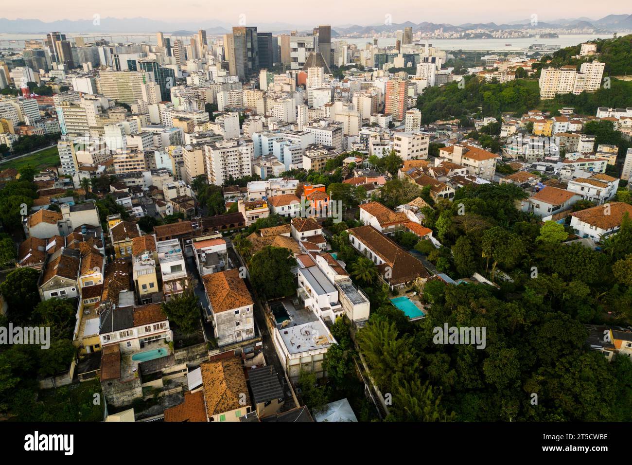 Aerial View of Rio de Janeiro City Center and Santa Teresa Neighborhood ...