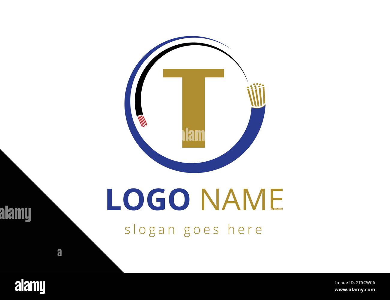 Letter T with electric wire optical fiber cable Logo Design Vector ...