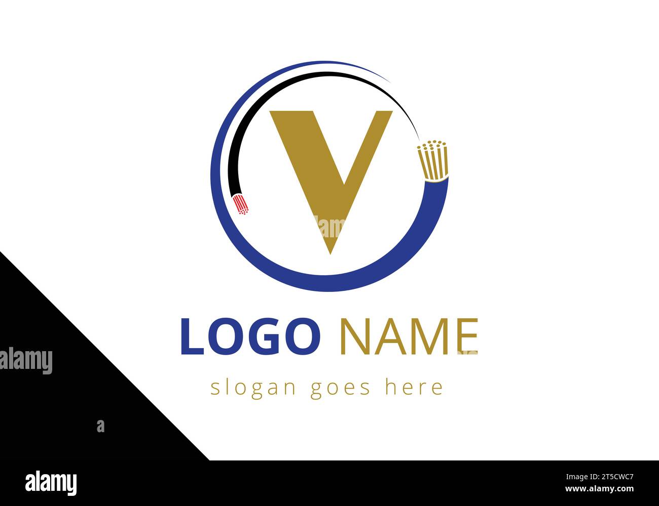 Letter V with electric wire optical fiber cable Logo Design Vector ...