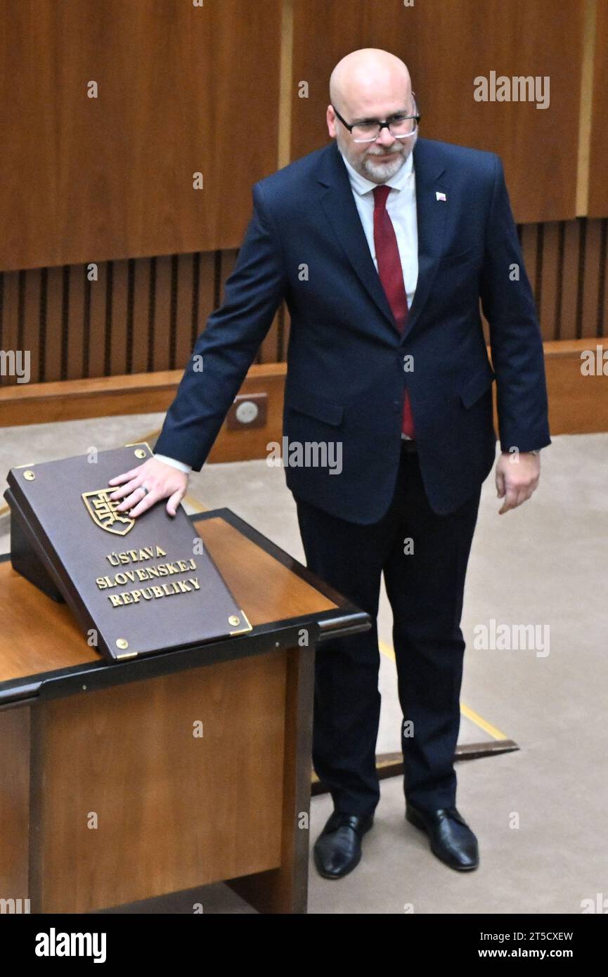 Slovak Member of Parliament Michal Kalinak takes oath during the ...