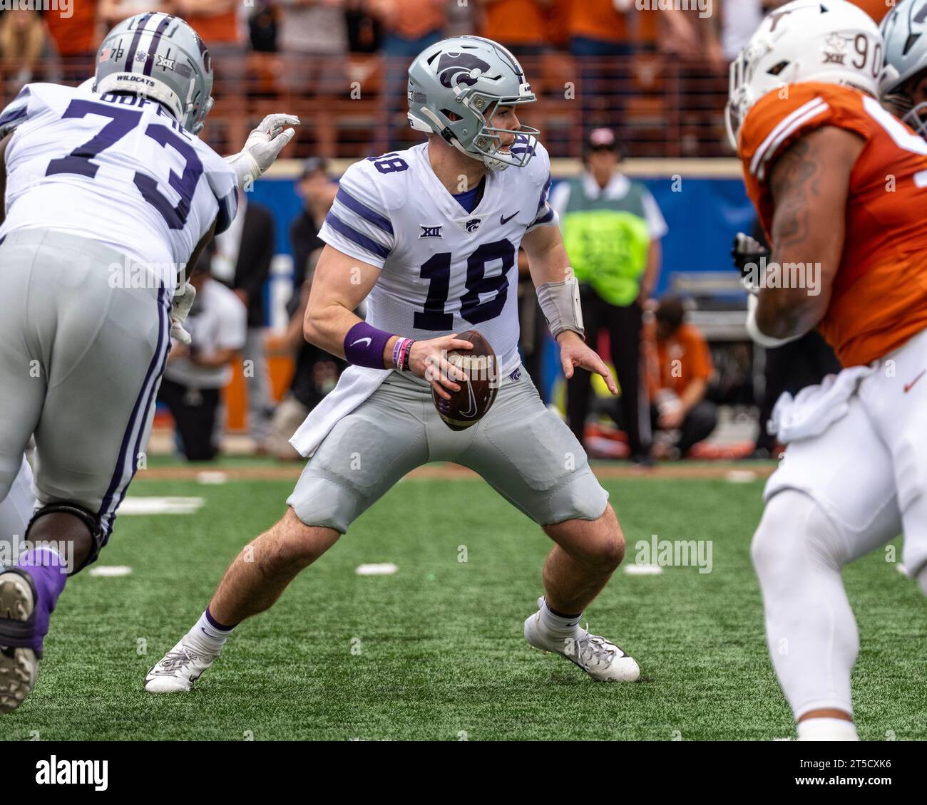 Nov 4, 2023. Will Howard #18 of the Kansas State Wildcats in action vs ...