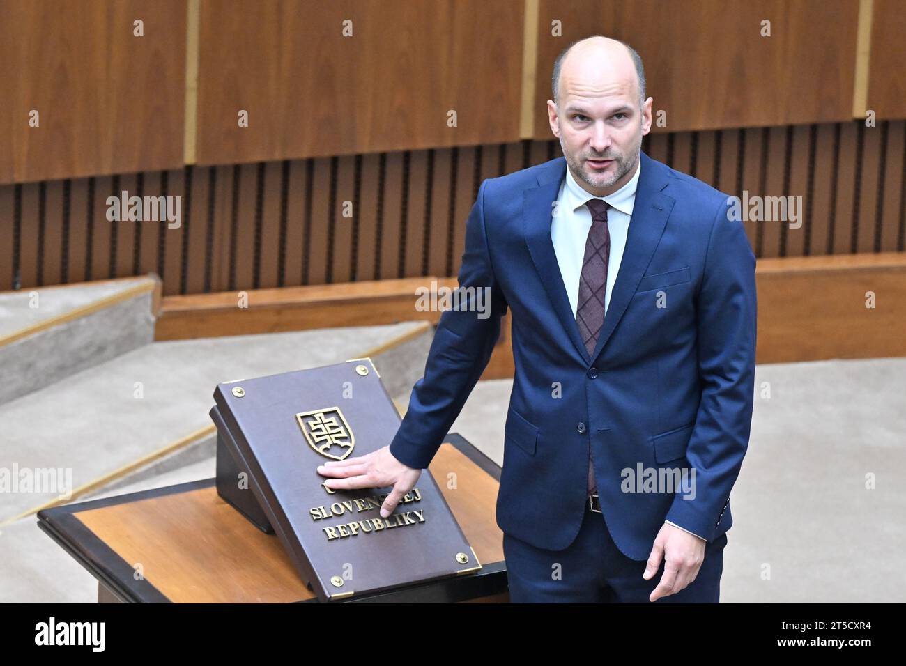 Slovak Member of Parliament Gabor Grendel takes oath during the ...