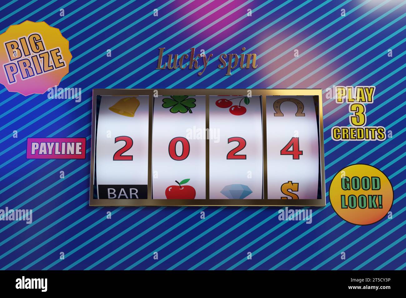 Wheels of a slot machine with the number 2024. New year concept. 3d ...
