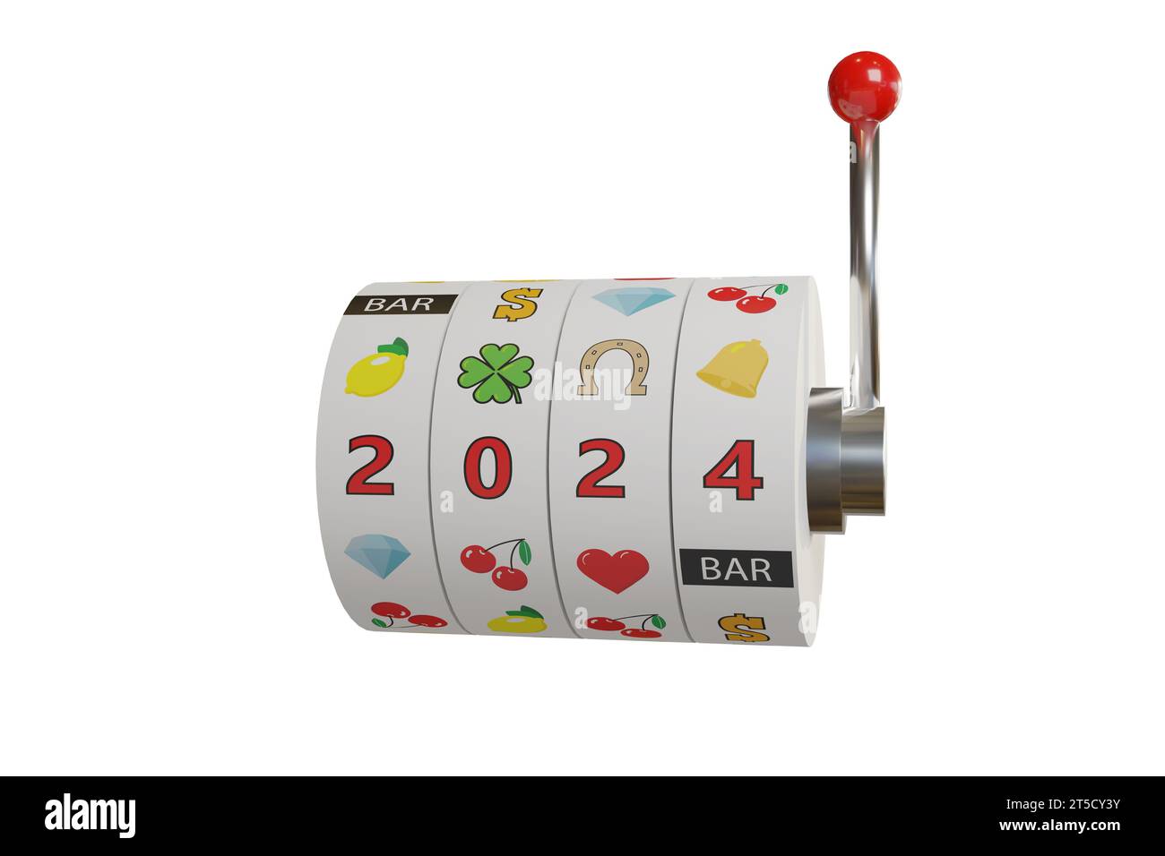 Wheels of a slot machine with the number 2024 isolated on white ...