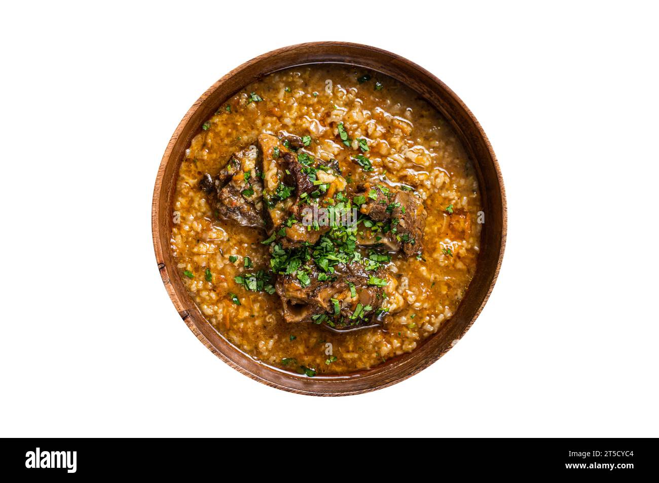 Georgian Kharcho lamb meat soup with rice, tomatoes and spices in a ...