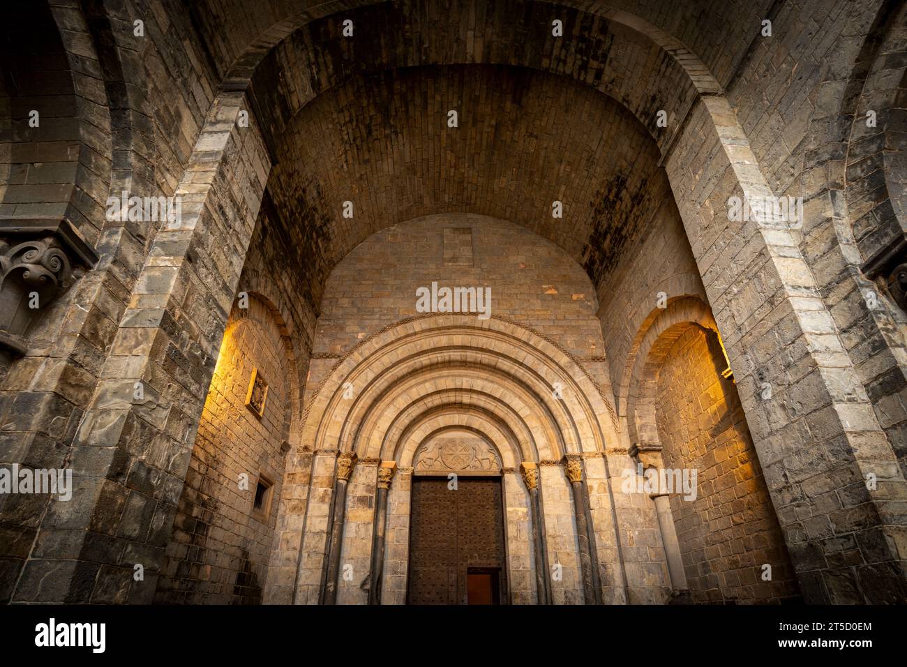 Detail of the facade, vault and pillars of the Romanesque cathedral of ...