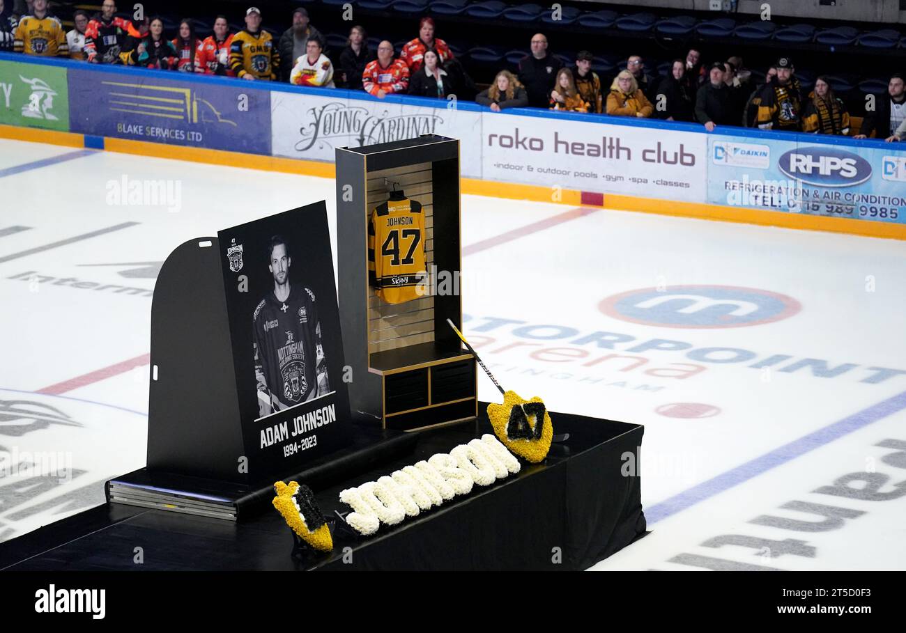 People attend a memorial for Nottingham Panthers' ice hockey player ...