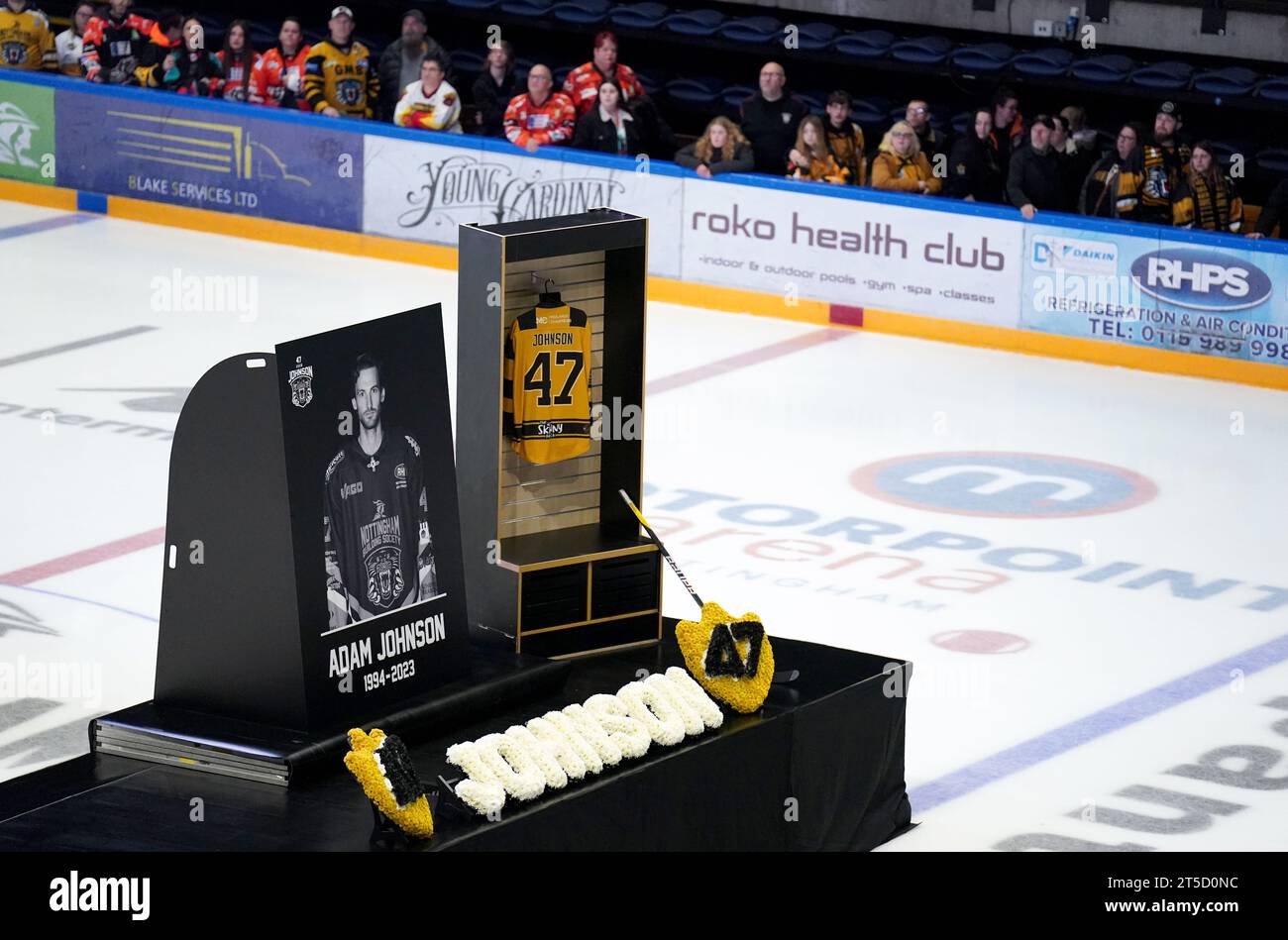 People attend a memorial for Nottingham Panthers' ice hockey player ...