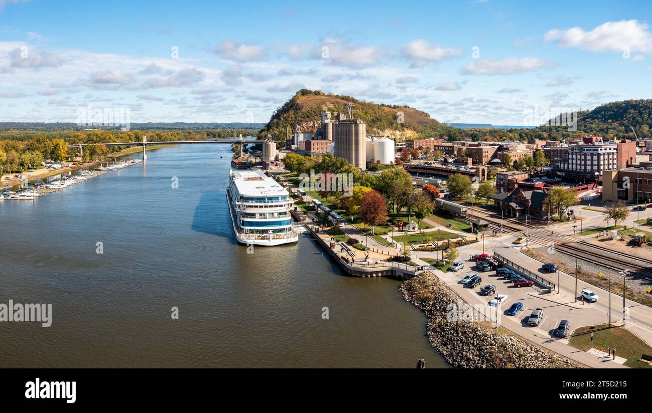 Panoramic aerial view of the town of Red Wing in Minnesota with river ...