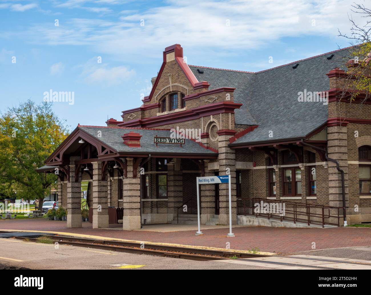 Red Wing, MN - 15 October 2023: Facade of the historic Amtrak railway ...