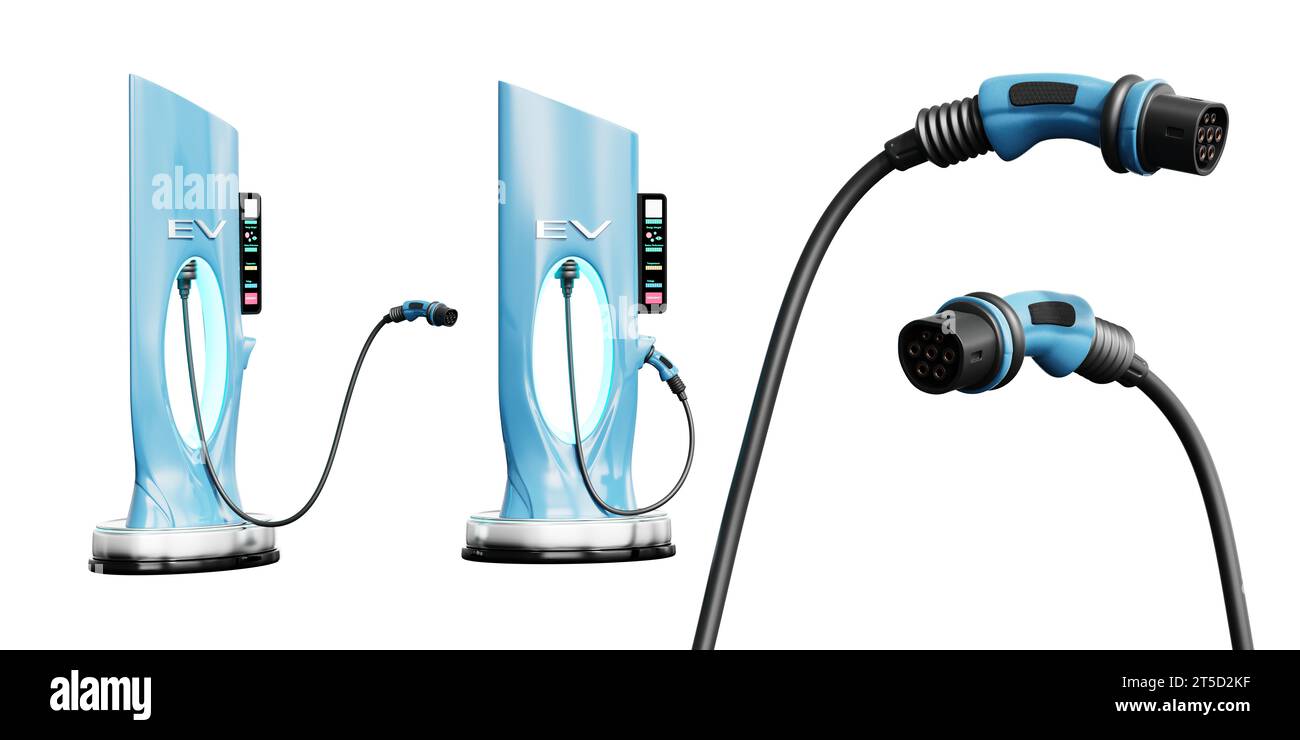 Ev car charger station isolated on white background 3d render Stock ...