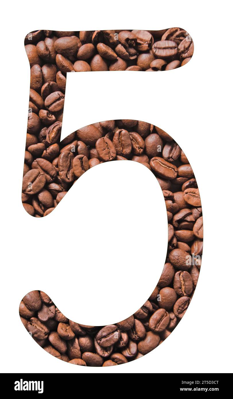 Number 5 created with whole beans , unusual font face that attracts ...