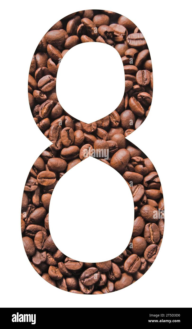 Number 8 created with whole beans , unusual font face that attracts ...