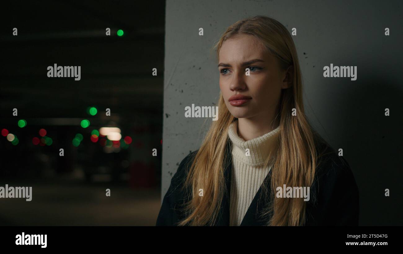 Portrait serious Caucasian 30s woman businesswoman driver car owner ...