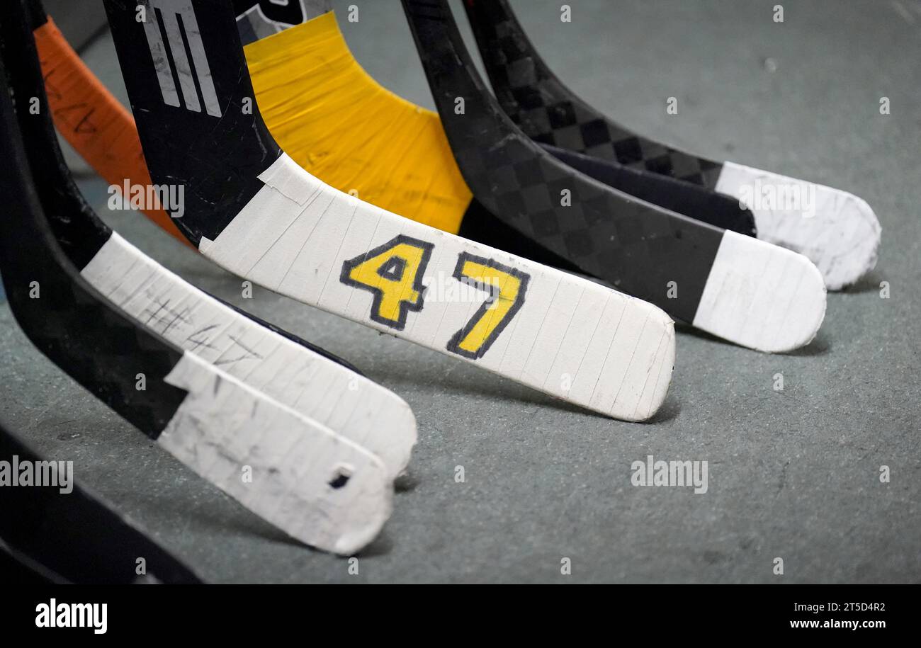 Hockey sticks with #47 written on them as a tribute to Nottingham ...